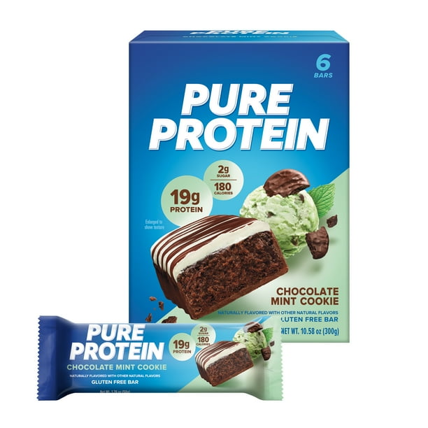 Pure Protein Bars, Chocolate Mint Cookie, 19g Protein, 1.76 oz, 6 Ct ...
