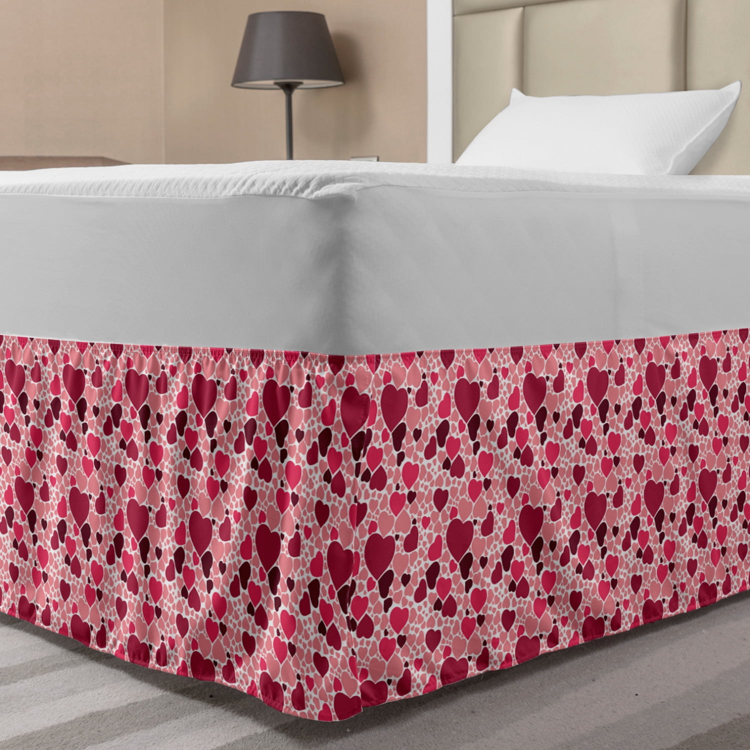 Romantic Bed Skirt, Valentines Day Pattern with Heart Shapes in ...