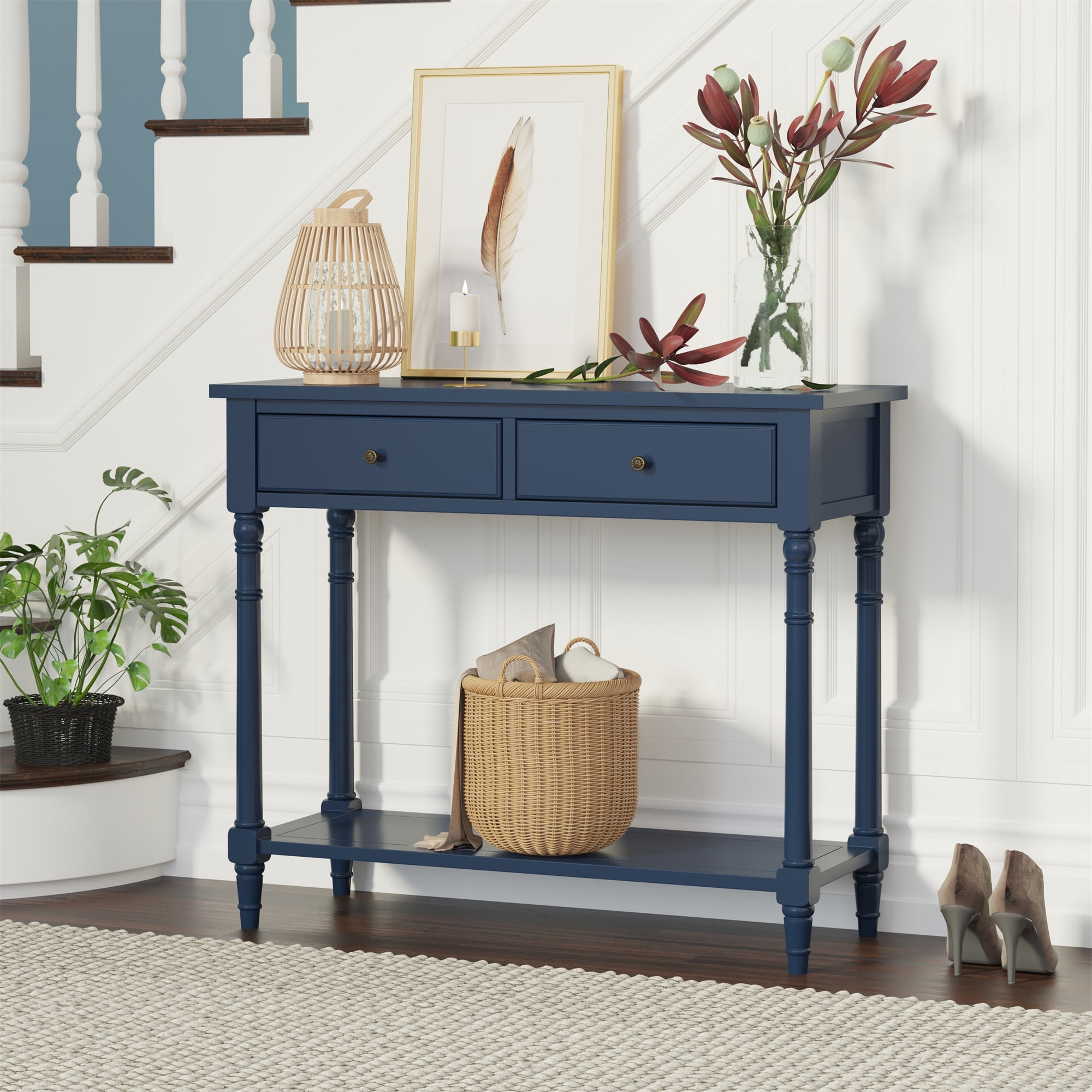 Cfowner Classic Solid Wood Console Table, Sofa Table with 2 Drawers and ...