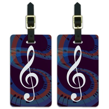 Vintage Treble Clef Music Black Luggage Tags Suitcase Carry-On ID, Set ...