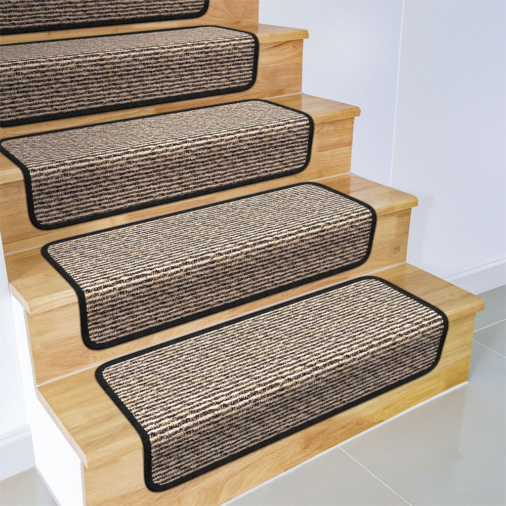 Set of 15 Overstep Attachable Carpet Stair Treads - Black Ripple - 17 ...