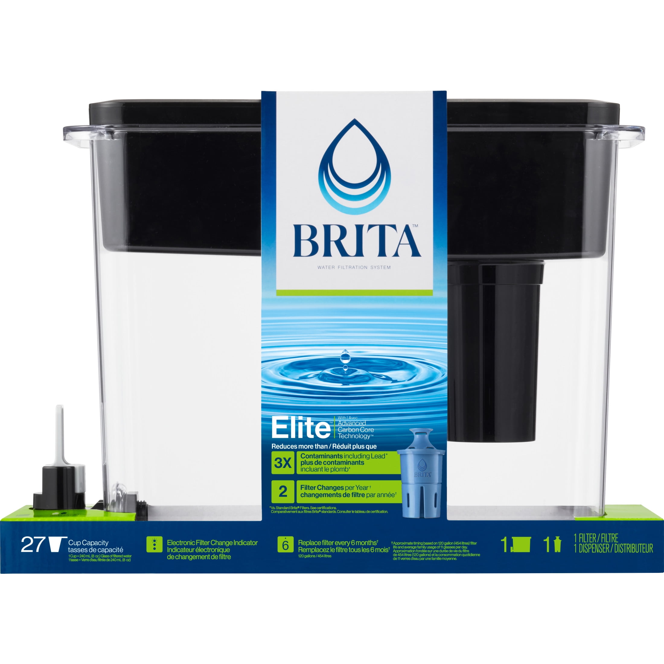 Brita Extra Large Ultramax 27 Cup Black Filtered Water Dispenser with 1 ...