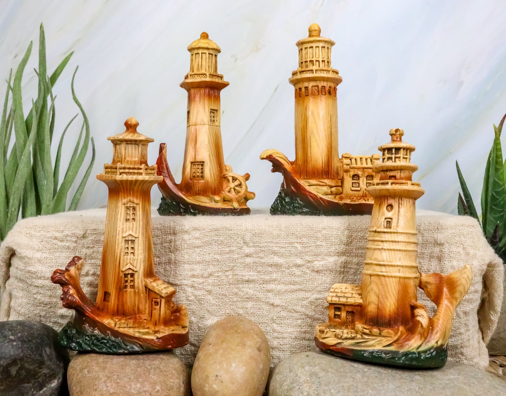 Ebros 3.5"Tall Marine Scenic Lighthouse By The Ocean Set Of 4 Miniature ...