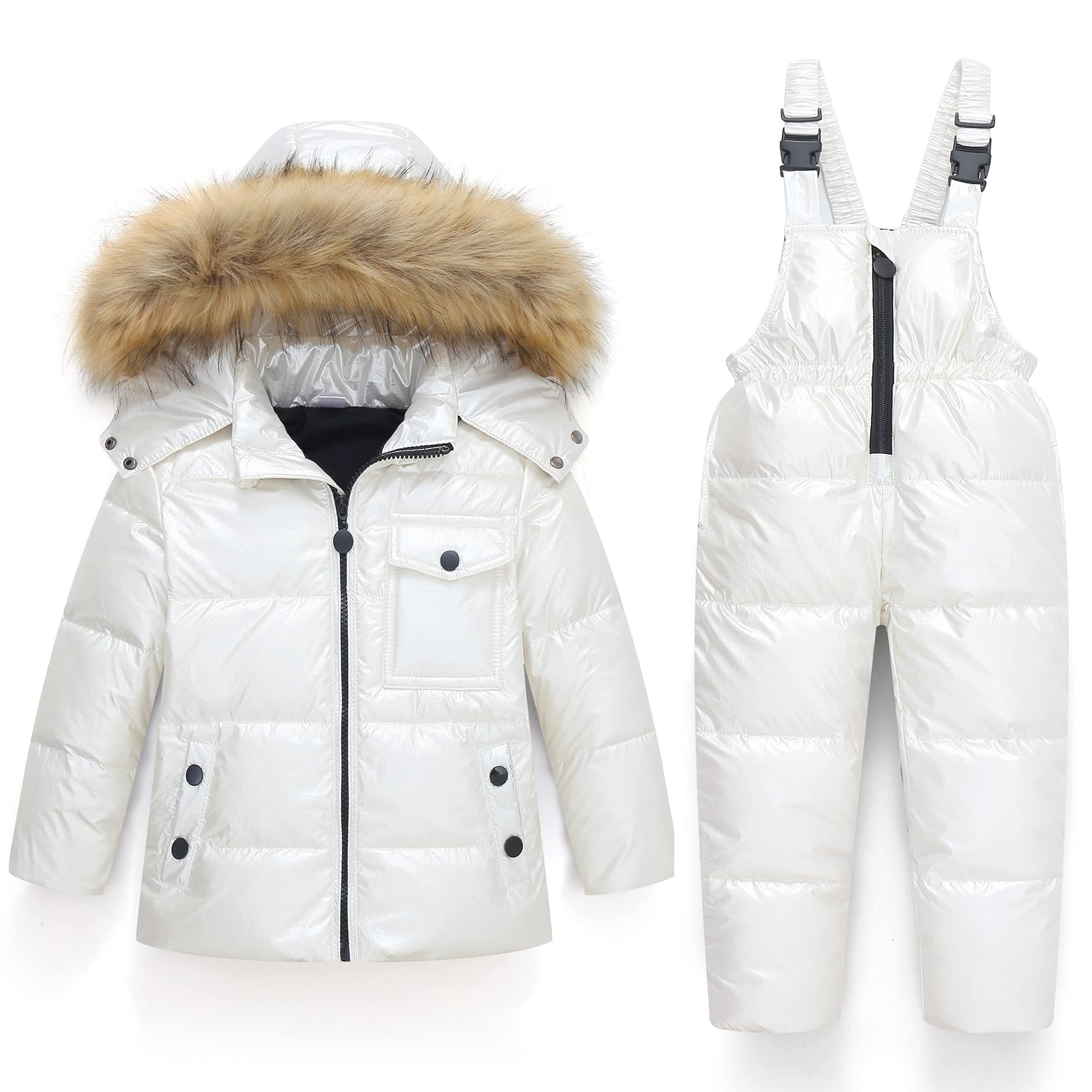 JiAmy Winter Puffer Jacket and Snow Pants,Kids 2-Piece Snowsuit Down Warm Hooded Ski Suit Set ...