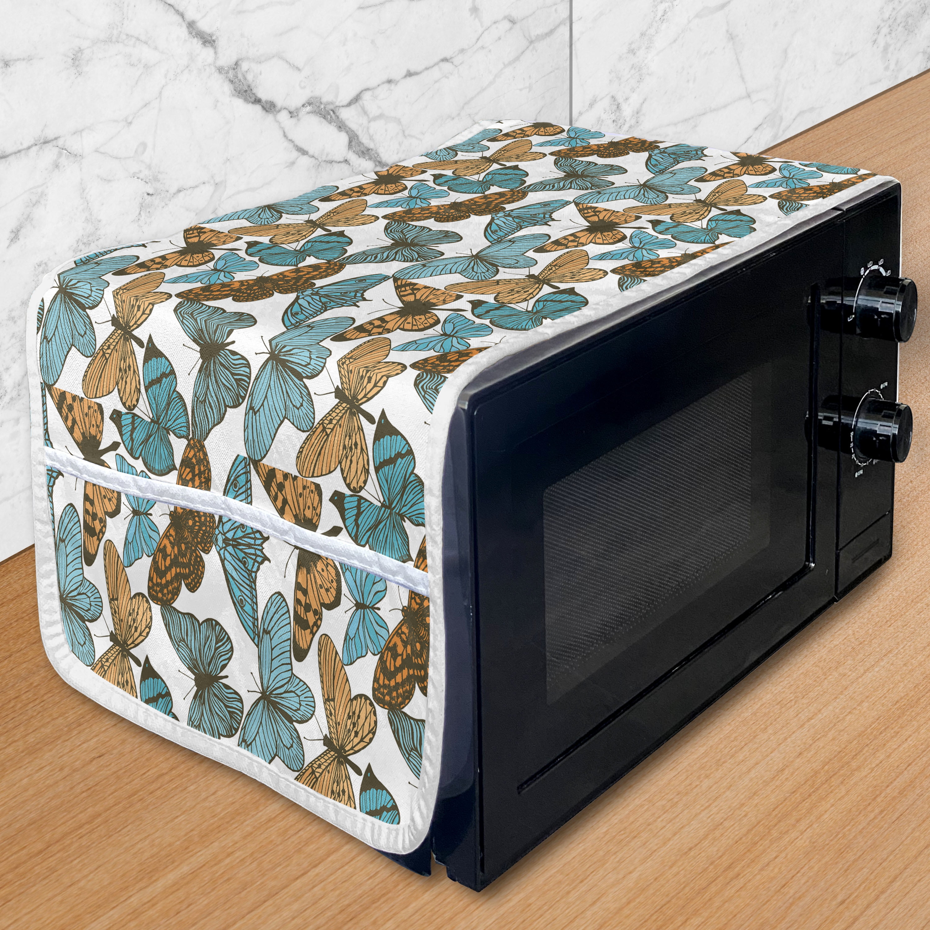 Butterfly Microwave Oven Cover, Detailed Vintage Flying Insects Spring ...
