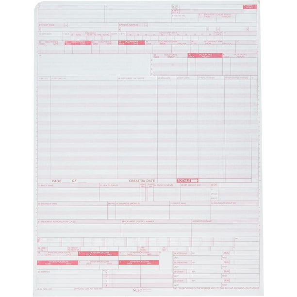UB-04 CMS 1450 Health Insurance Claim Form Pack of 500 sheets - Walmart.com