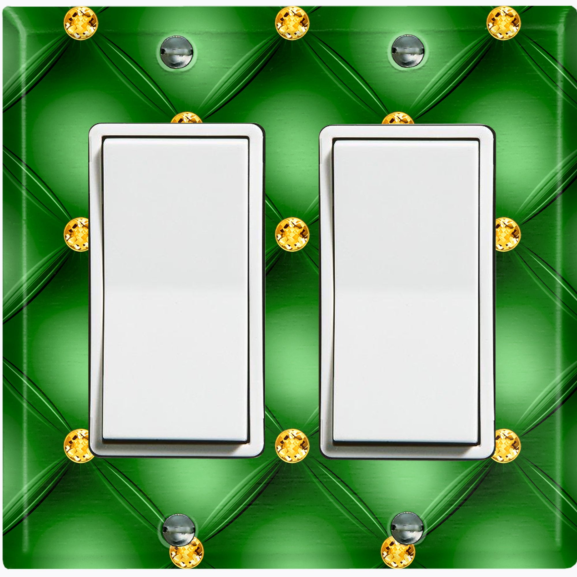 Metal Light Switch Plate Cover Yellow Diamond Tufted Green Wallpaper ...