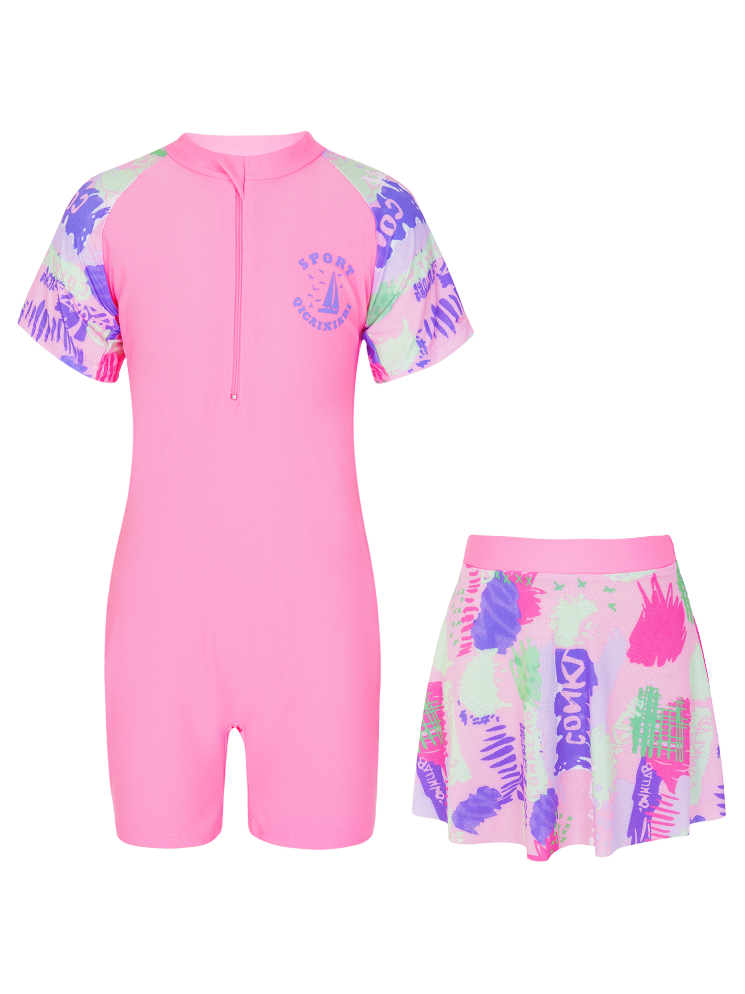 YIZYIF Kids Girls 2 Piece Swimsuit Short Sleeve Rash Guard Swimming YIZYIF Kids Girls 2 Piece Swimsuit Short Sleeve Rash Guard Swimming