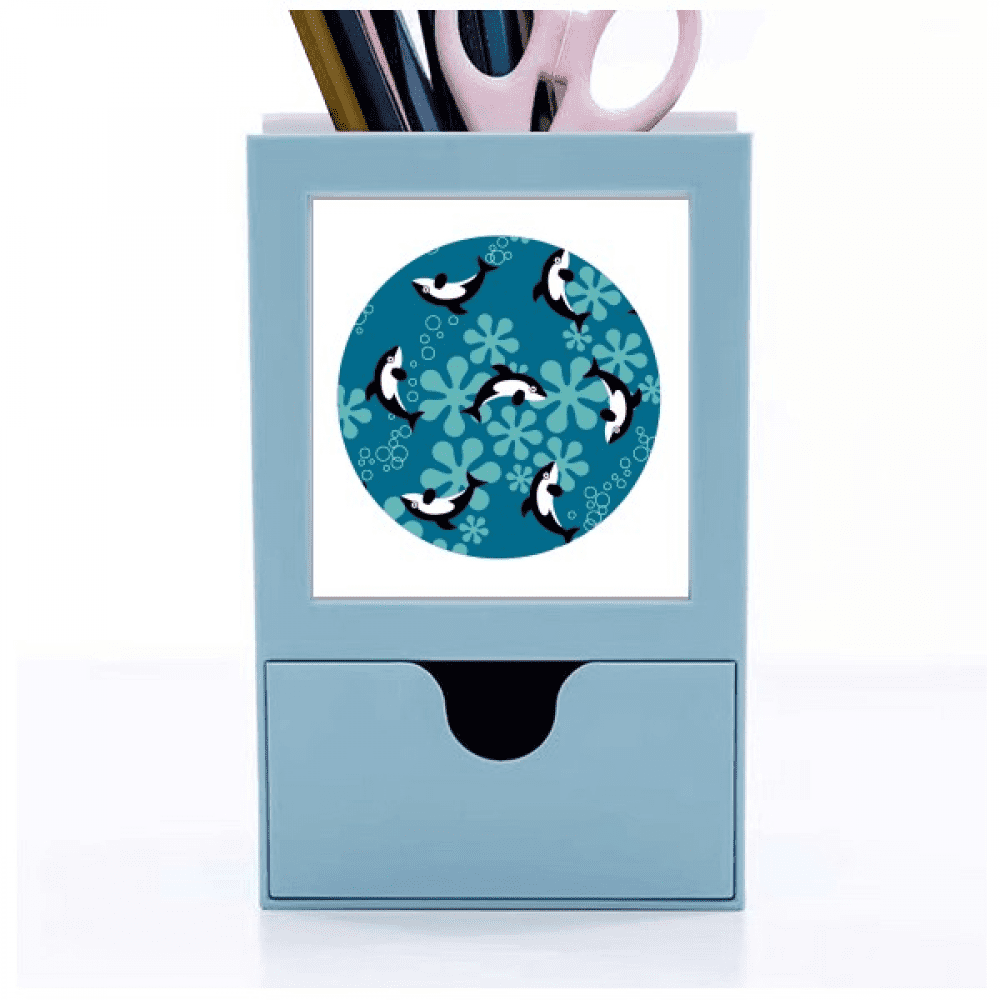 Cartoon Dolphins Whales Blue Waves Desk Supplies Organizer Pen Holder ...