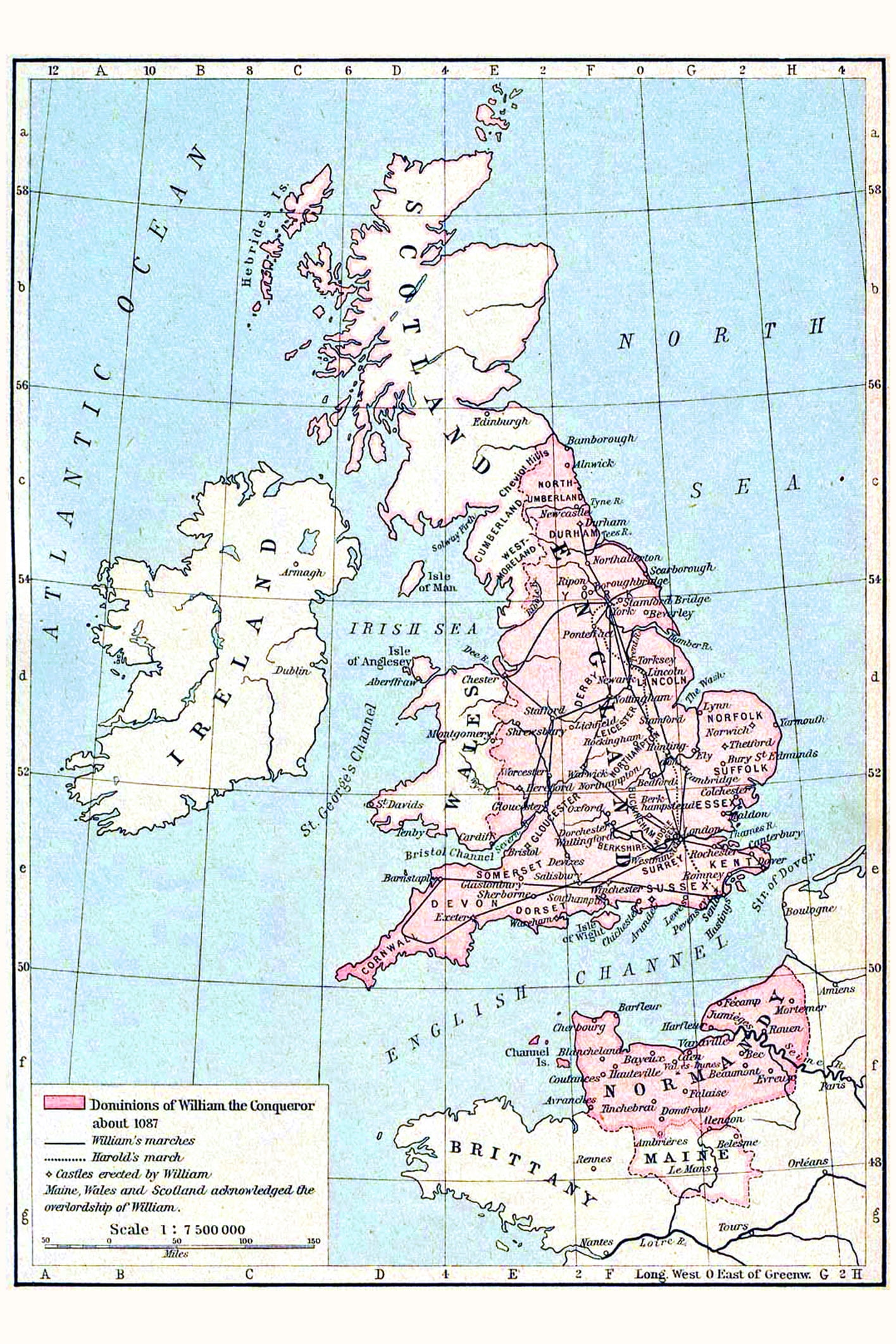 24x36 gallery poster, Map showing England in 1087 and lands controlled ...