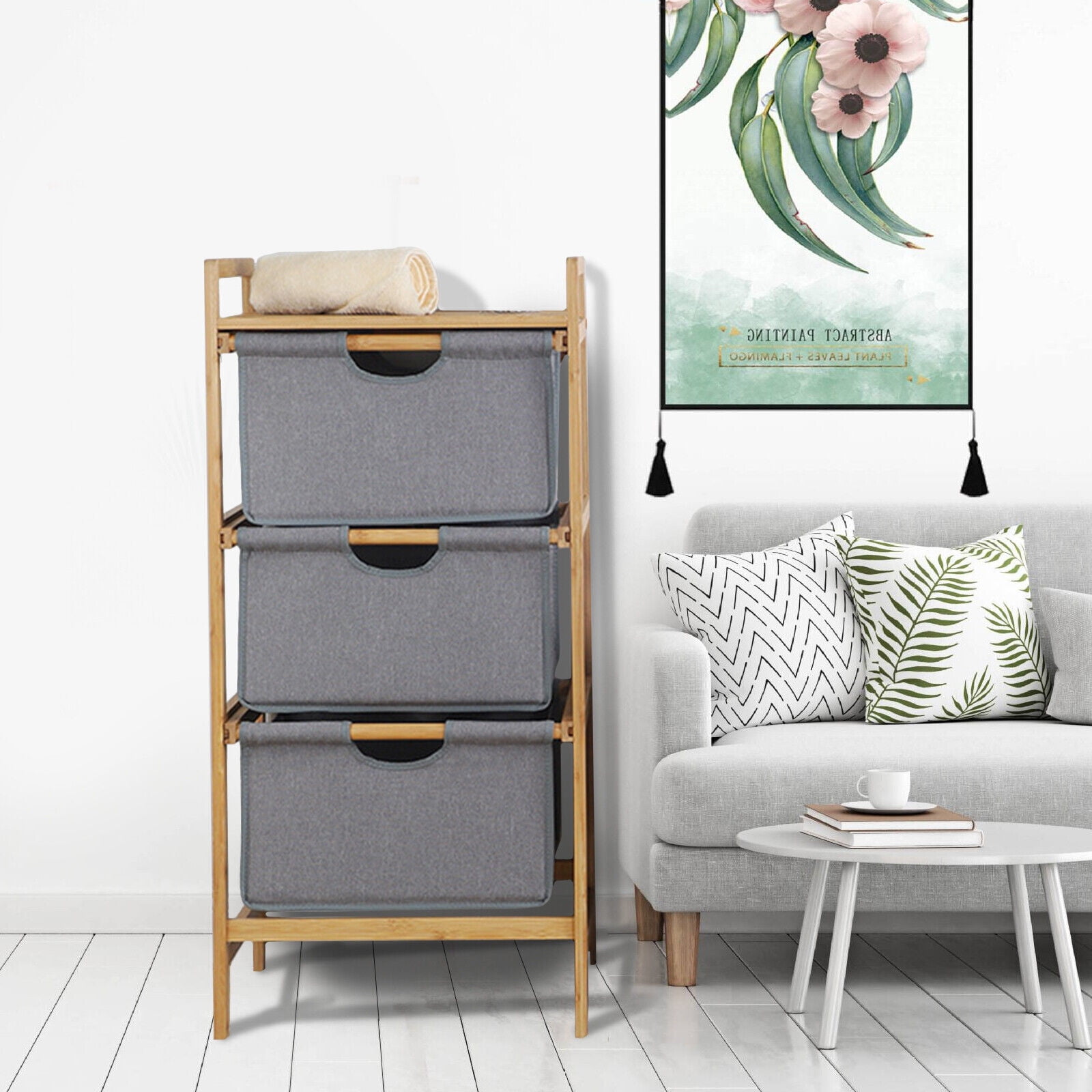 3-Tier Basket Storage Drawers Unit Bathroom Dresser Tower with Fabric ...