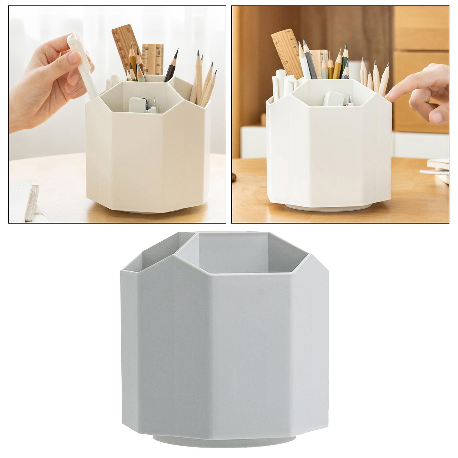 360 Degree Rotating Pencil Holder 5 Compartment Decorative Hexagon ...