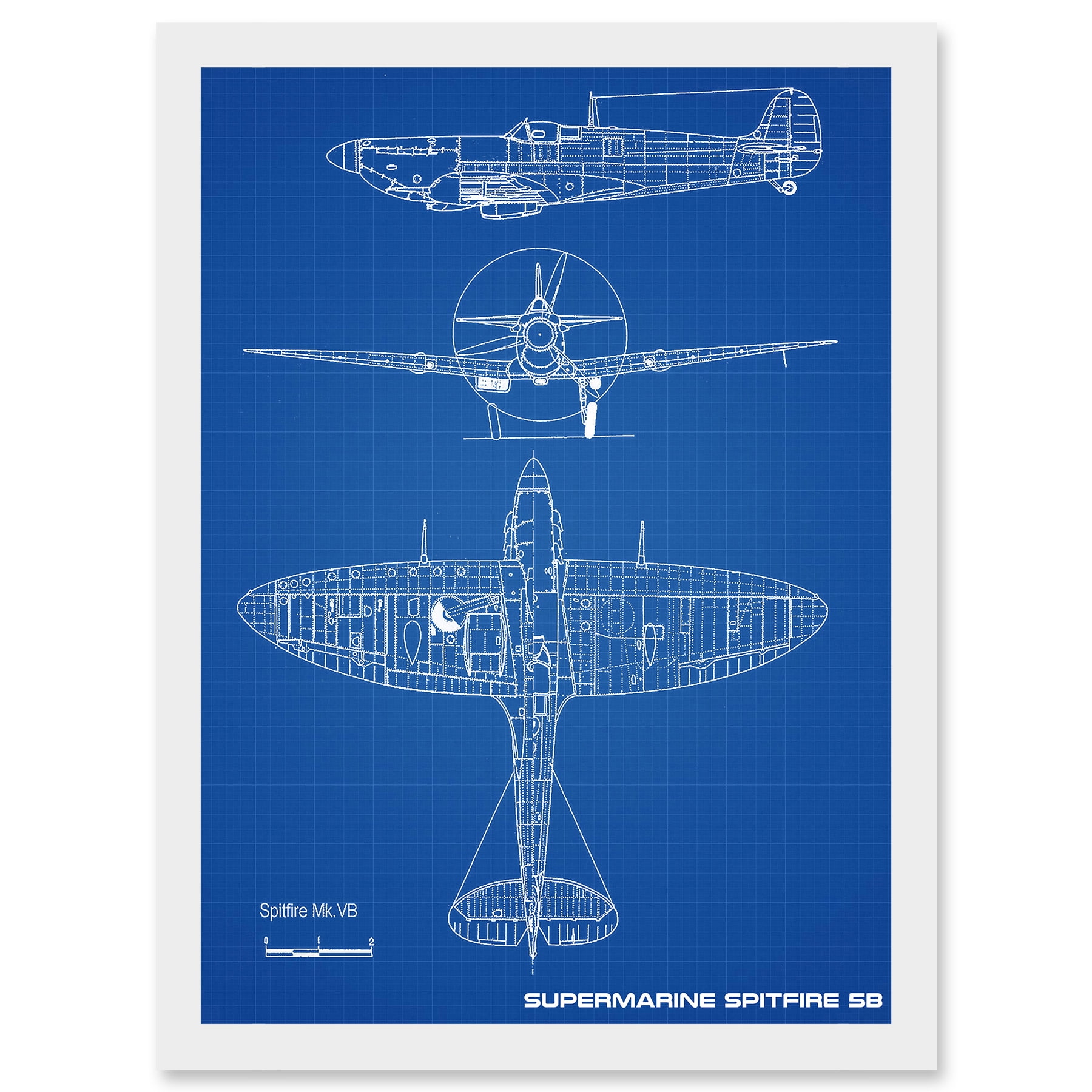 Supermarine Spitfire 5B Fighter Plane Blueprint Plan A4 Artwork Framed ...