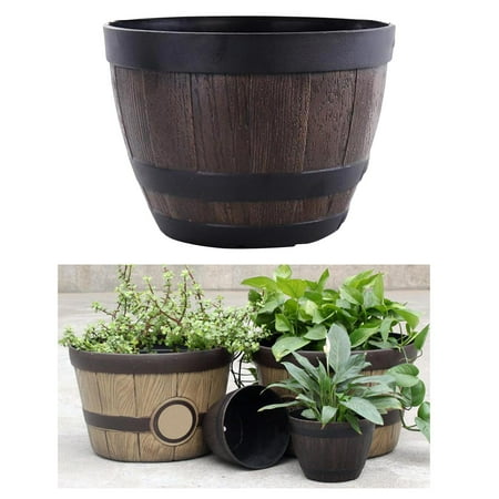 Large Round Barrel Flower Pots Planter Patio Outdoor Garden 9 inch ...