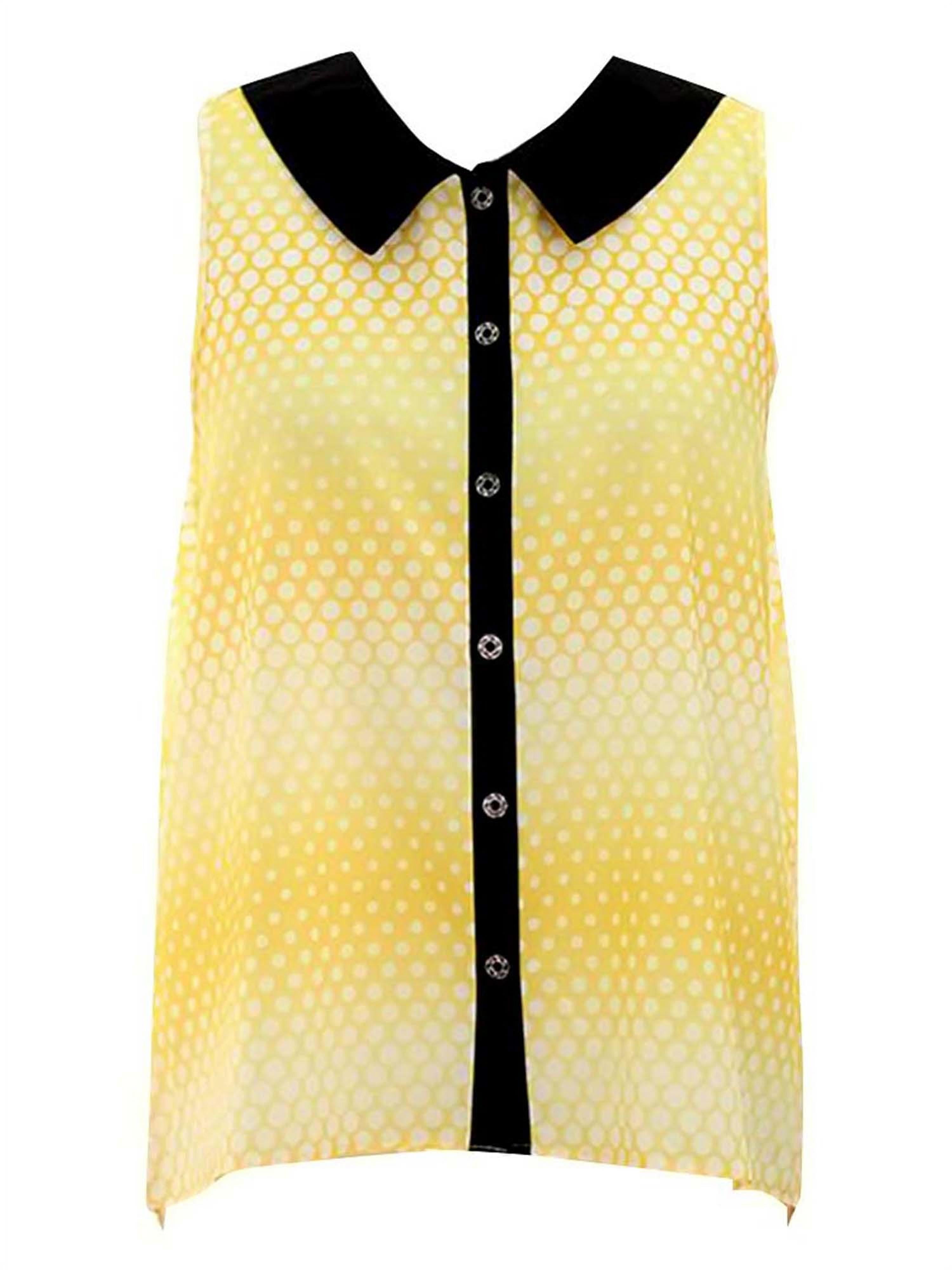 Yellow High Low Polka Dot Billowy Sleeveless Collared Top Size Medium ...