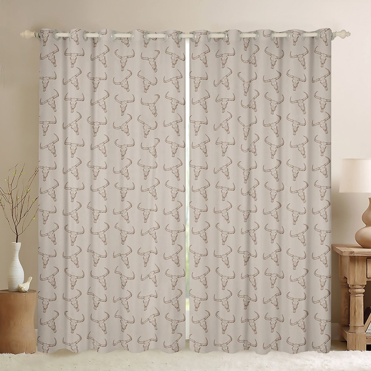 Click here for Erosebridal Bull Skull Curtains Pack Of 2 (52x84)... prices