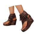 Bibifish Womens Wedge Thong Sandals Boho Ankle Buckle Leopard Fringe ...