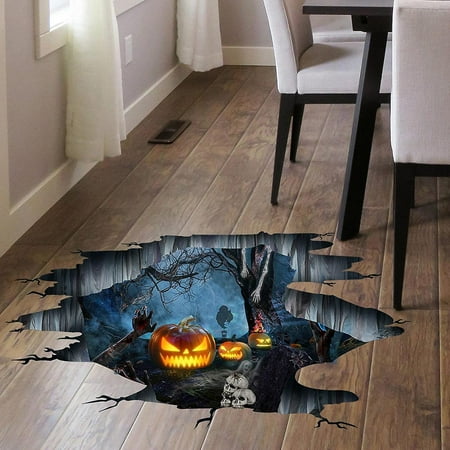 3d Halloween Floor Decals Scary Pumpkins Skull Wall Floor Stickers Art ...
