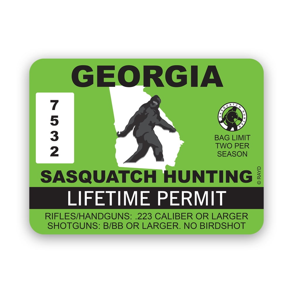 Georgia Sasquatch Hunting Permit Sticker Decal - Self Adhesive Vinyl ...