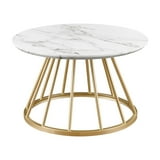 Walker Edison Glam Cage-Base Round Coffee Table, White Marble / Gold ...