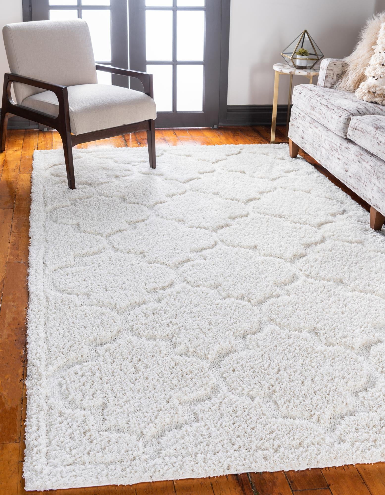 Rugs.com Lattice Shag Collection Rug – 8' x 10' Ivory Shag Rug Perfect ...