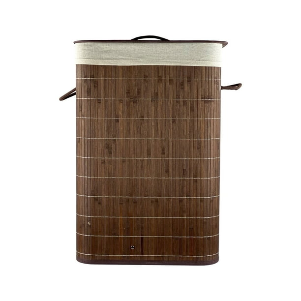 Cesto para ropa de bambú natural con tapa y asas, rectangular, color ...