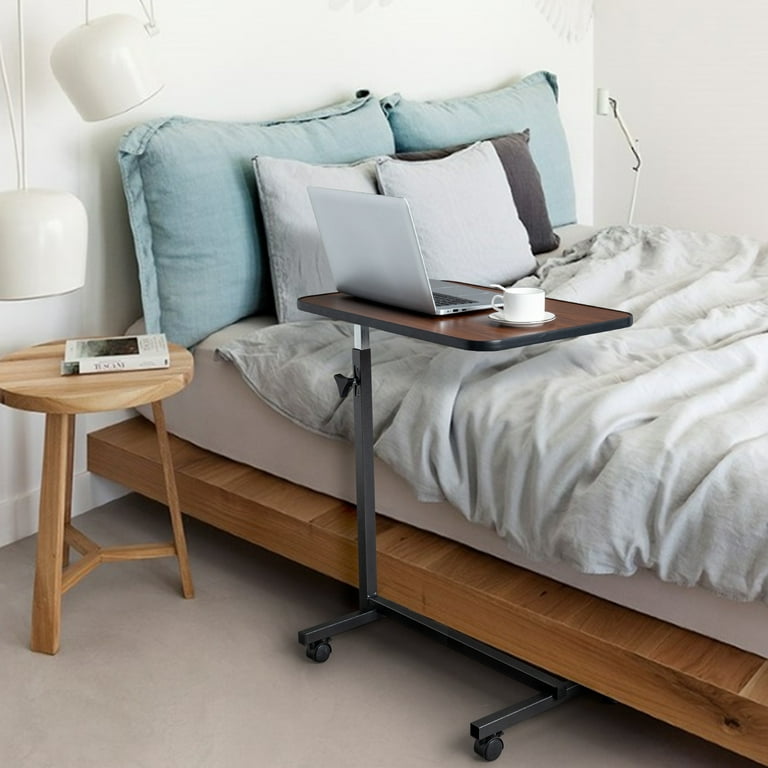 Ktaxon Adjustable Overbed Bedside Table with Wheels Wood Grain Hospital and Home Use