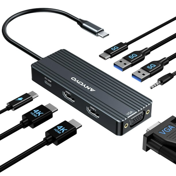 Estación de acoplamiento ANYOYO 8 en 1 con doble monitor USB-C 4K HDMI VGA | Bodega Aurrera en línea