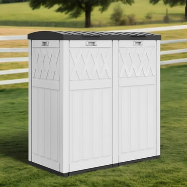 Dextrus Outdoor Resin Trash Bins Dual Compartment, 62 Gallon Large 2 ...