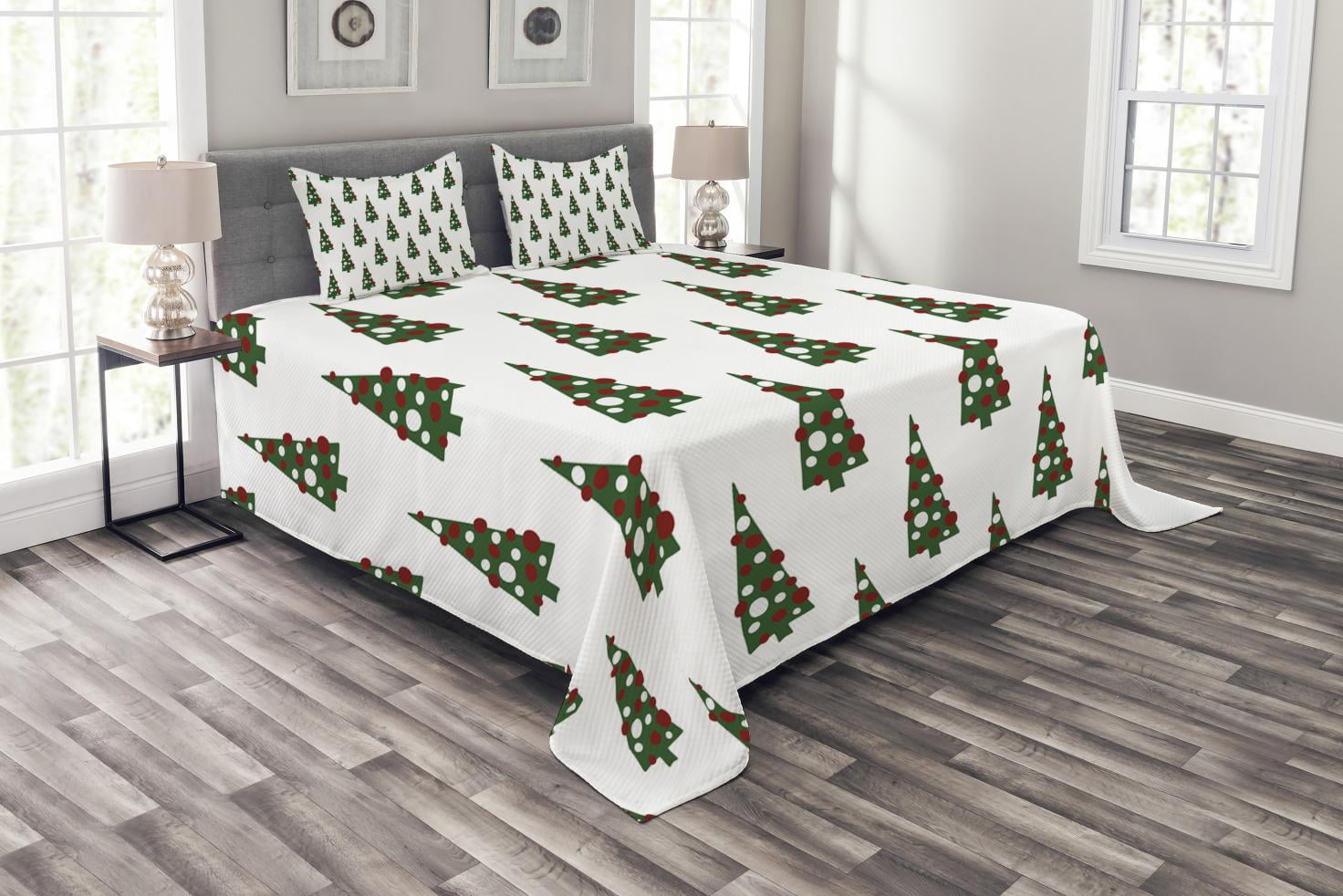 Ambesonne Geometric Quilted Bedspread Set 3 Pcs, Xmas Tree Pattern ...