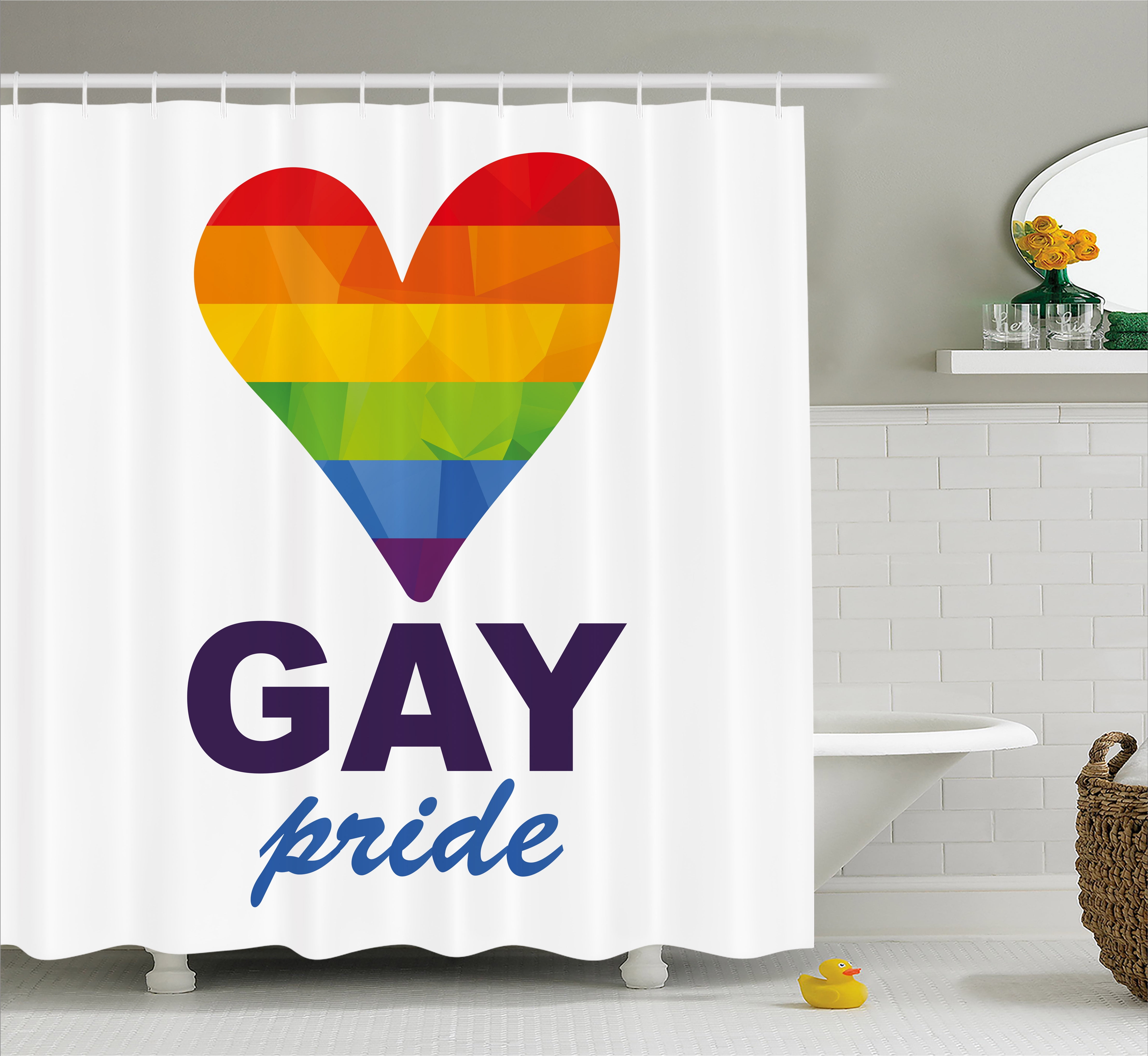 Pride Decorations Shower Curtain Polygonal Gay Rainbow Heart With