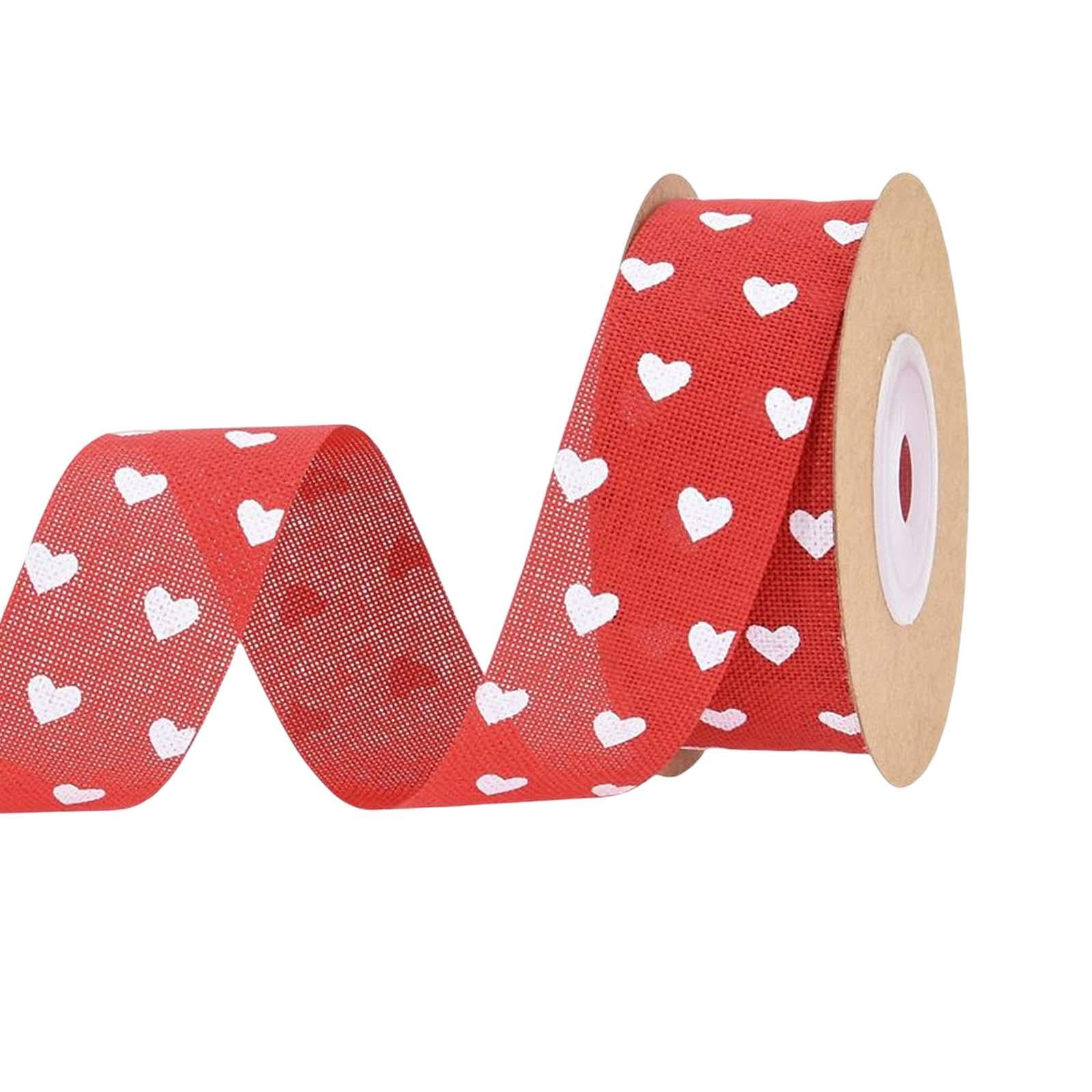 10 Yard Satin Ribbon with Wired Linen Heart Shape Ribbon for Party ...