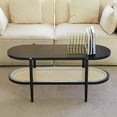 Kithkasa Black Wooden Oval Coffee Table with Metal Legs for Living Room ...