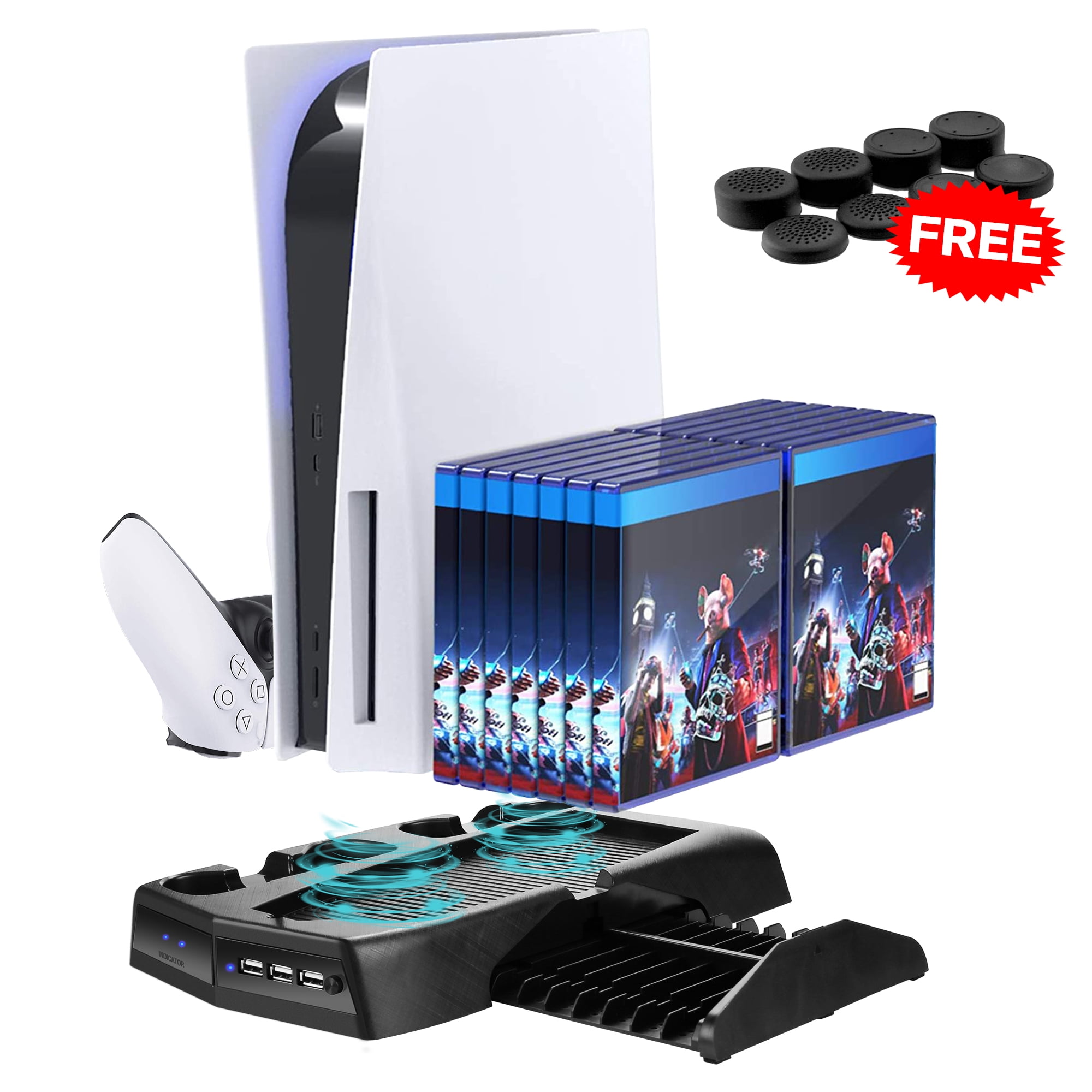 AGPtek Vertical Stand For PS5 Slim PS5 Cooling Fan Dual Controller