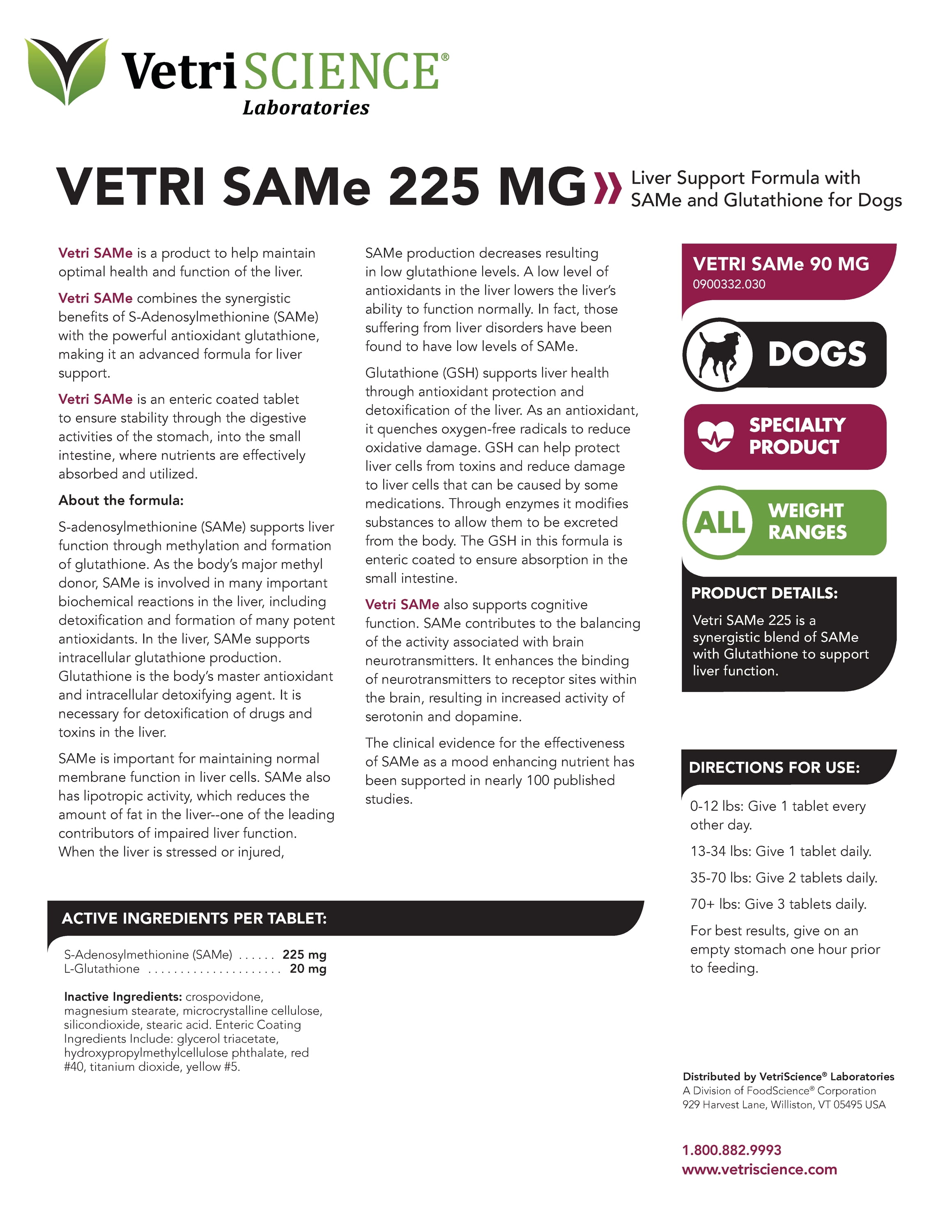 Buy VetriScience Vetri SAMe 90 Liver Health Supplement for Dogs – S ...
