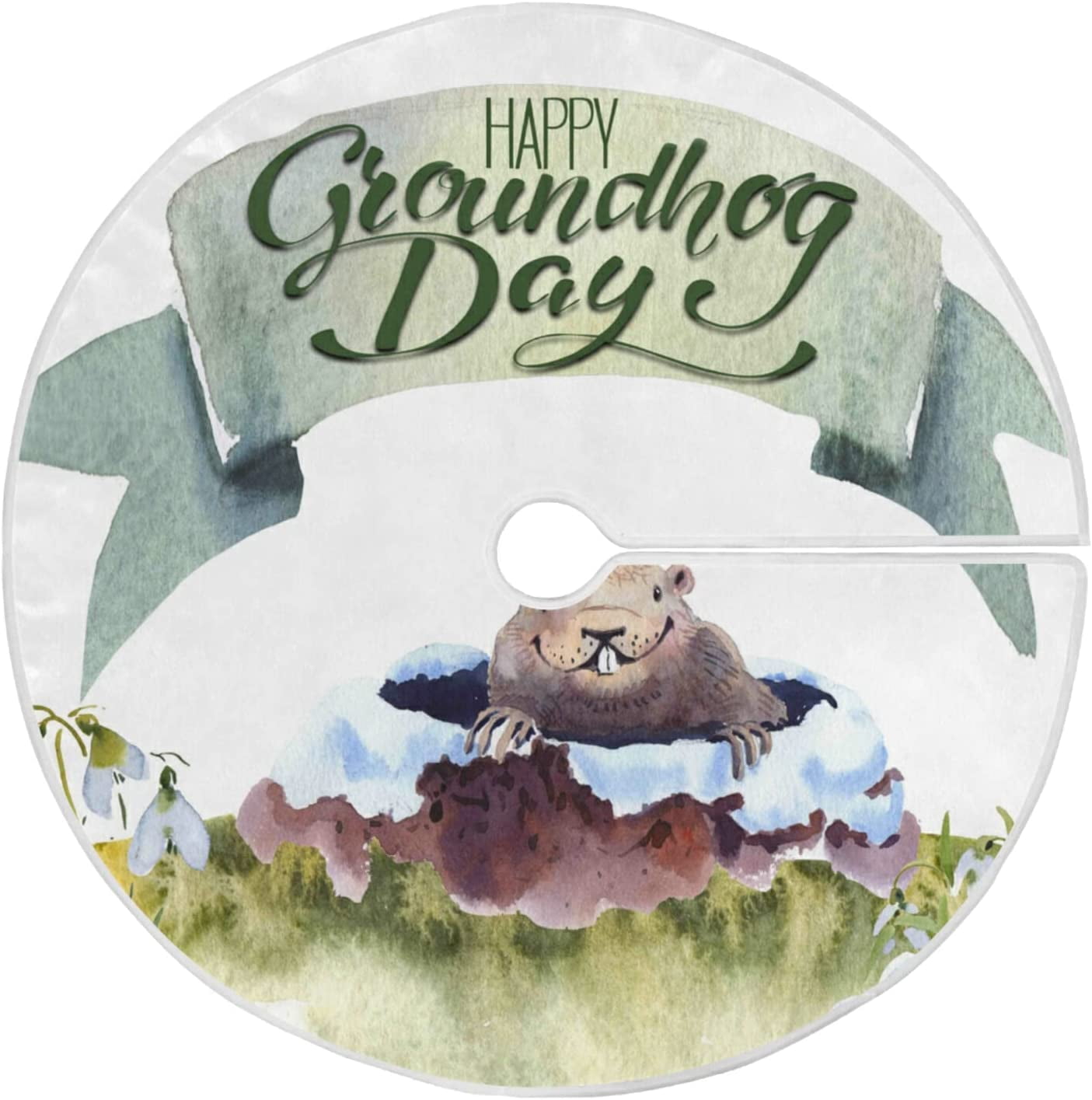 ZHANZZK Happy Groundhog Day Flowers Xmas Christmas Tree Skirt Stand Mat ...