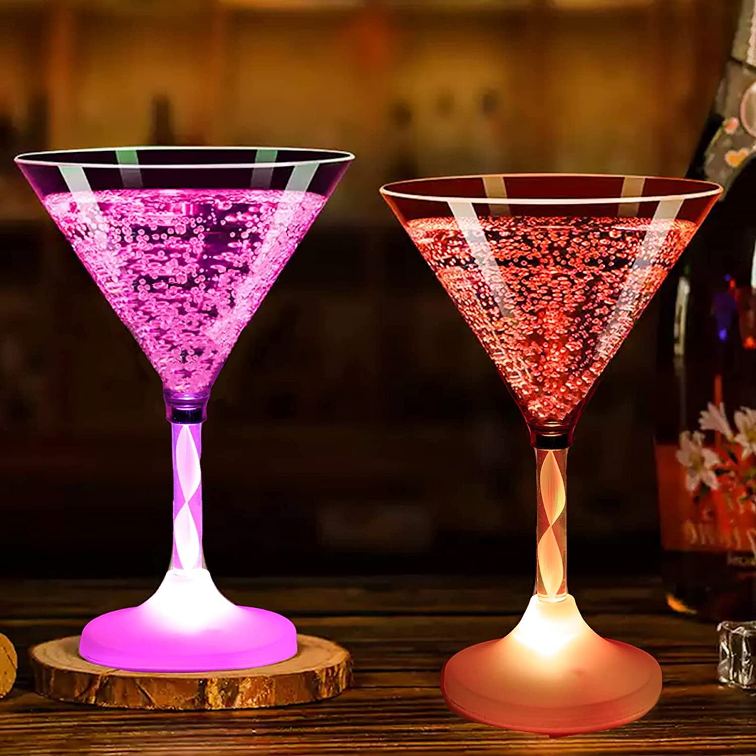 4 pcs LED Flashing Martini Cocktail Glasses with 7 colors Liquid ...