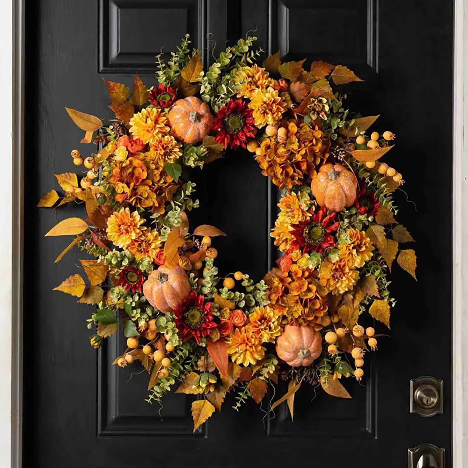 Rkstn Household Use Pumpkin Berry Hydrangea Wreath Holiday Decoration Scene Layout 15.75×15.75×1.57