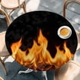 Abstract Orange Flame on Black Round Fitted Tablecloth with Elastic ...