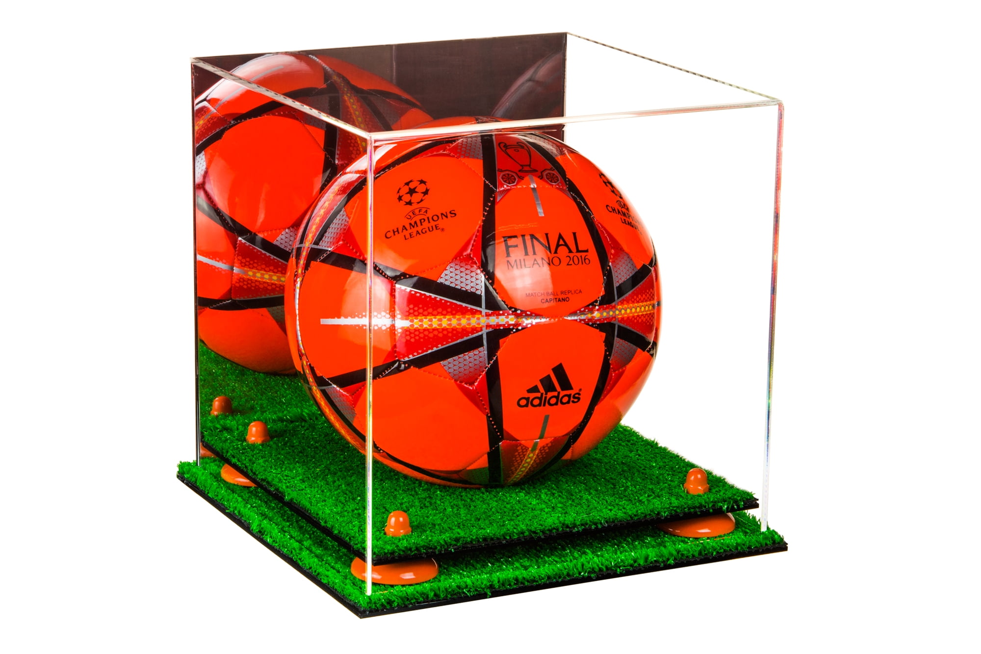 Deluxe Acrylic Soccer Ball Display Case with Orange Risers, Mirror and ...
