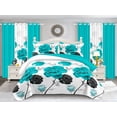 3 Piece All Season Comforter Set, Teal and Black Floral Rose Print ...