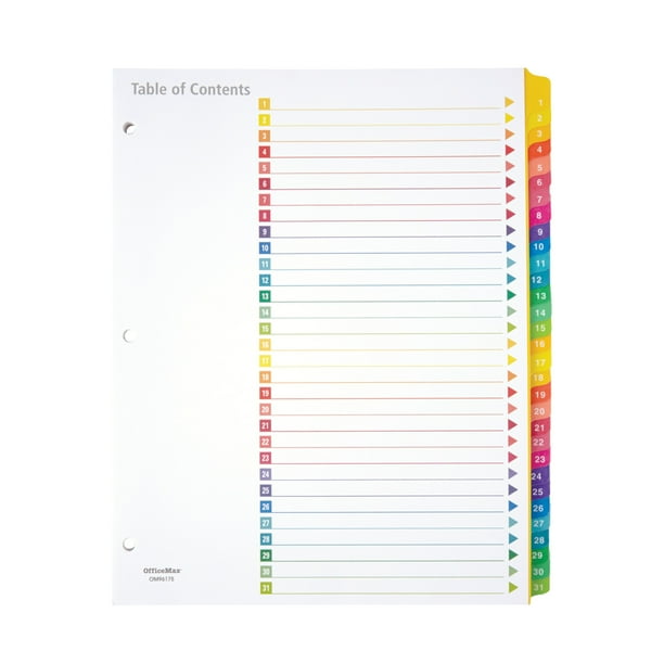 Office Depot Table Of Contents Customizable Index With Preprinted Tabs ...