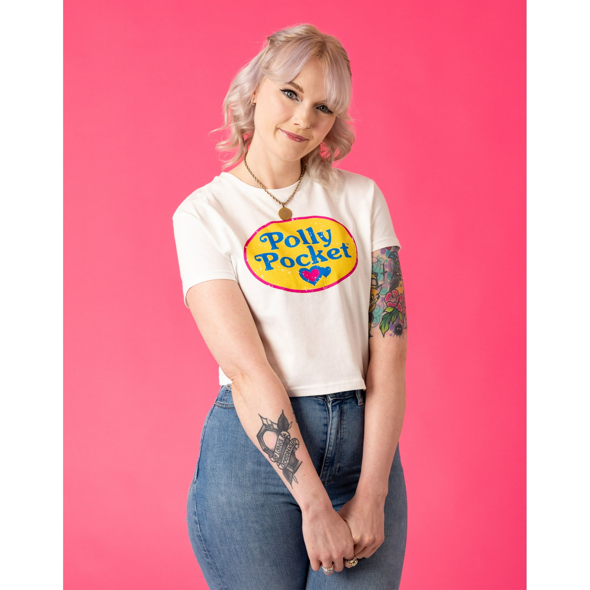 Click here for Polly Pocket Womens White Cropped Short Sleeved T-... prices