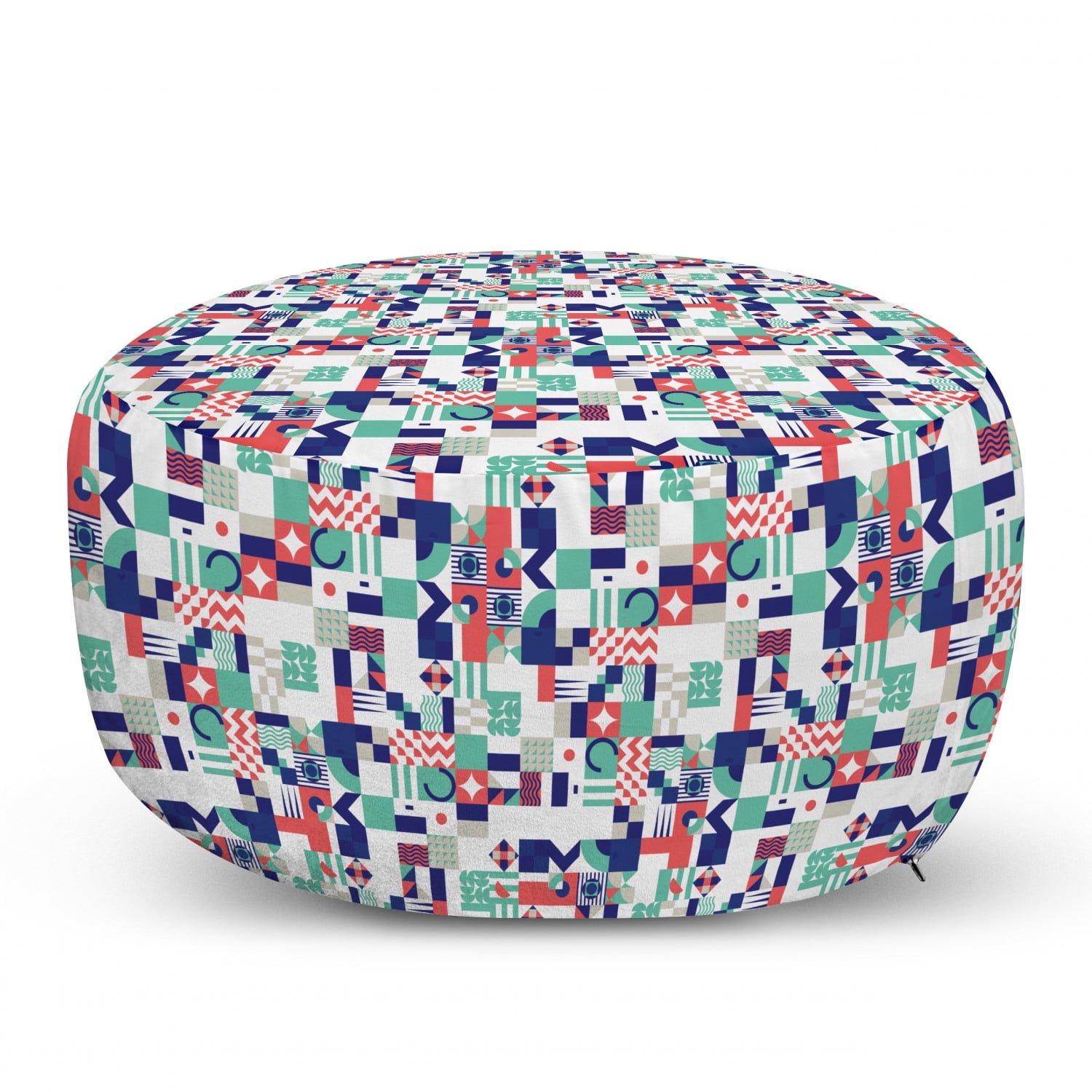 Mid Century Pouf Cover with Zipper, Rich Contemporary Mosaic of Funky ...