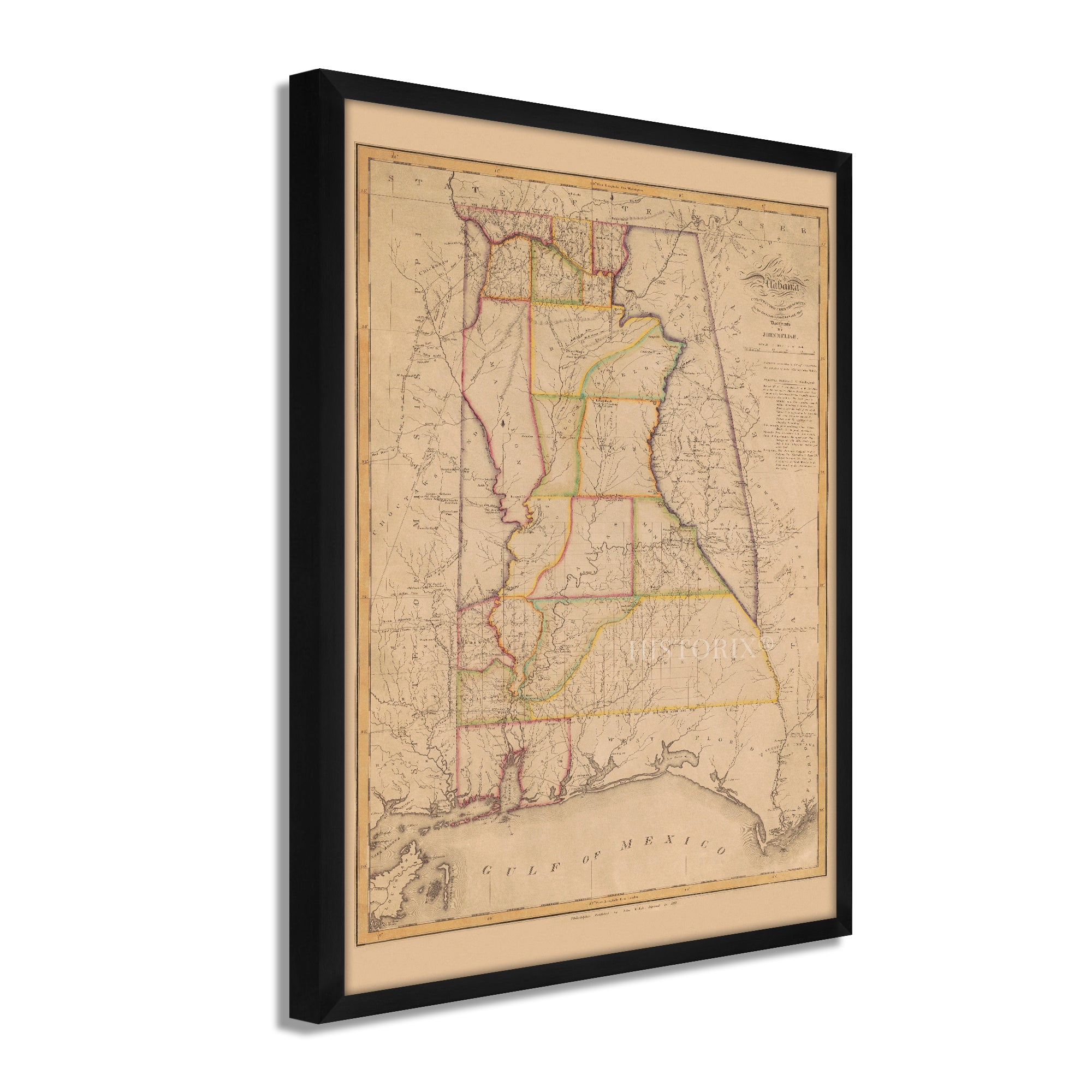 1819 Alabama Map - Framed Vintage Alabama Map - History Map of Alabama ...