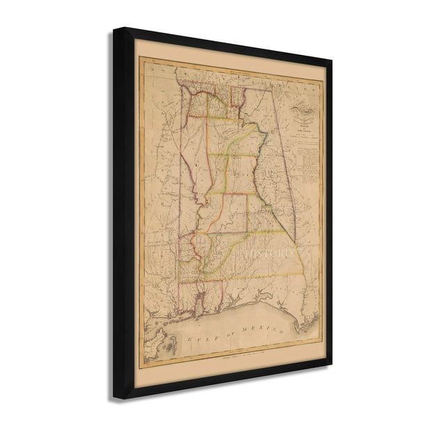 1819 Alabama Map - Framed Vintage Alabama Map - History Map of Alabama ...