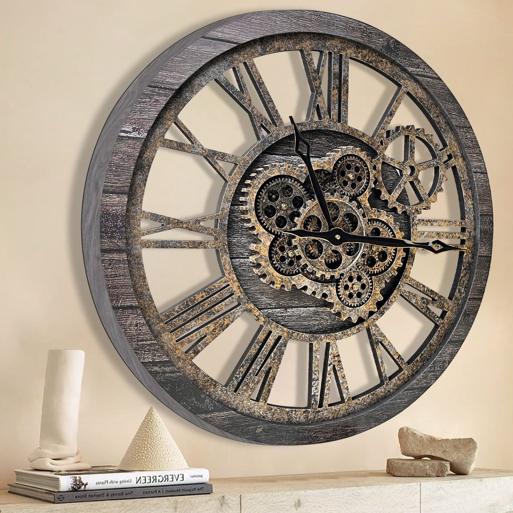 The B-Style Large Wall Clock Moving Gear Wall Clocks for Living Room ...