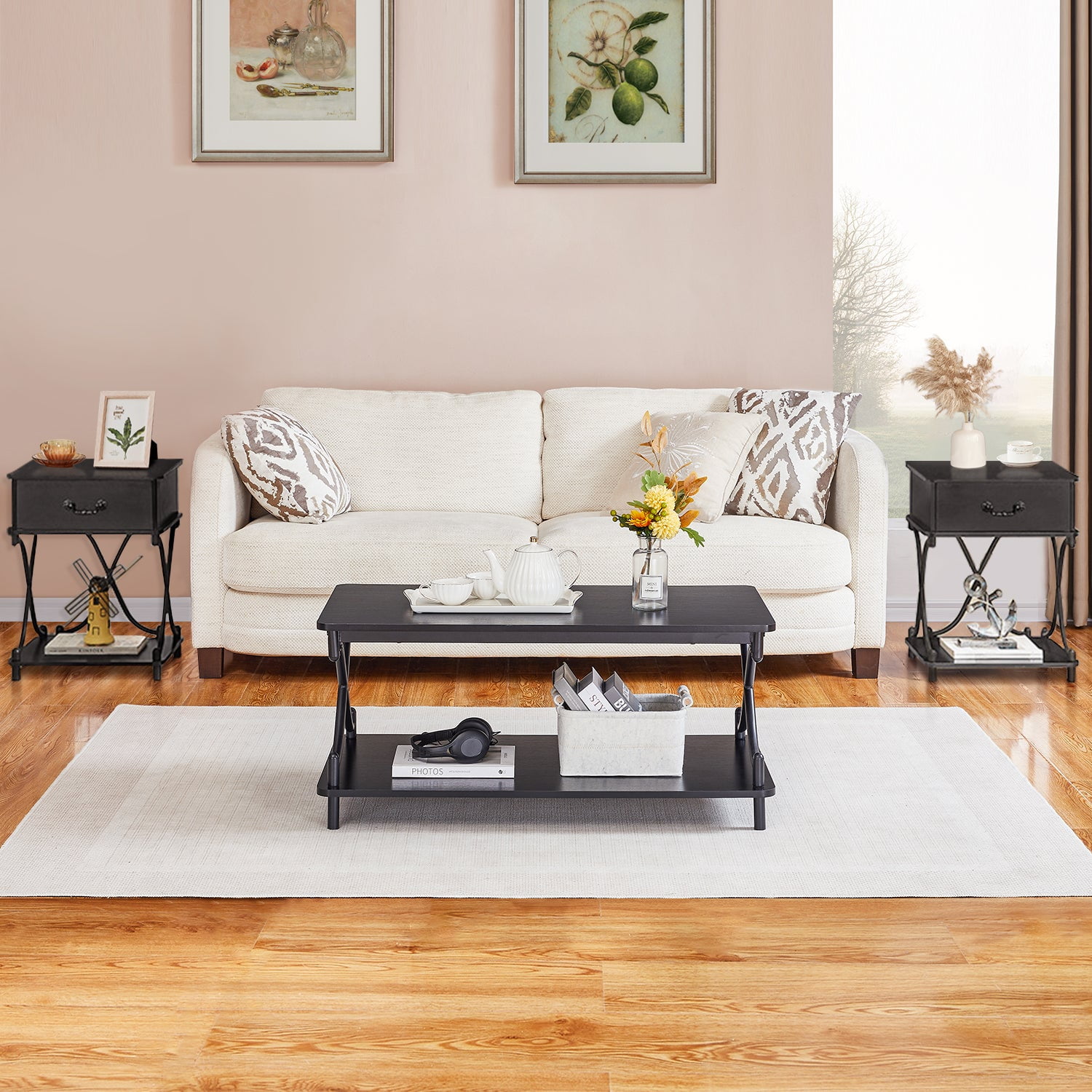 VECELO 3-Piece Coffee Table Set, Industrial Rectangle Coffee Table with ...