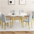 White and Gold Extendable Dining Table Set with 6 Gray Chairs, Oval ...