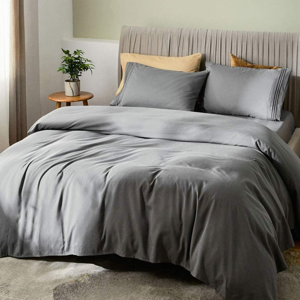 Ffiy Bed Sheet Set Bamboo Sheets Deep Pockets 16 Eco Friendly Wrinkle Free Sheets Hotel Bedding Machine Washable Silky Soft (Dark Grey  Queen) 10.67